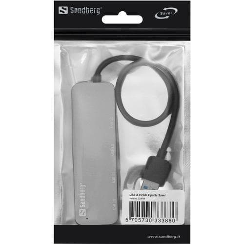 USB 3.0 Hub 4 ports SAVER, Silver - Elkjøp