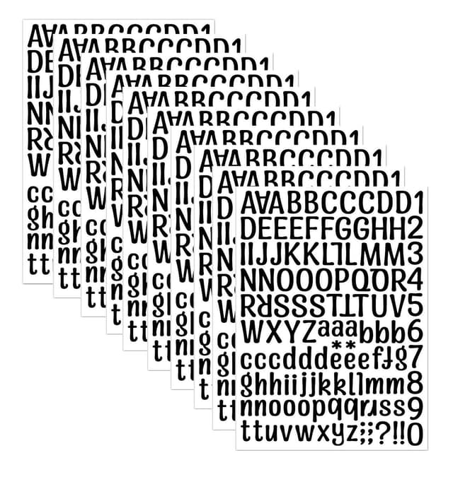 Klistermärken bokstäver och siffror Svart 10 A4-ark 1260 stickers ...