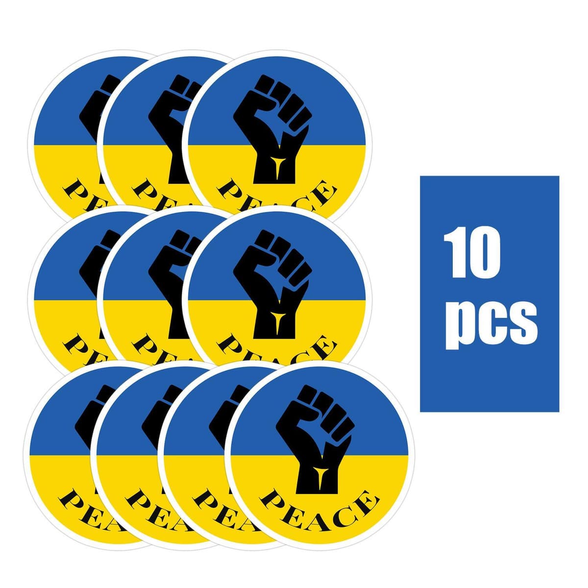 Ukraina klistermärken ""Knuten hand/Peace"" 10-pack Blå/Gul/Svart ...