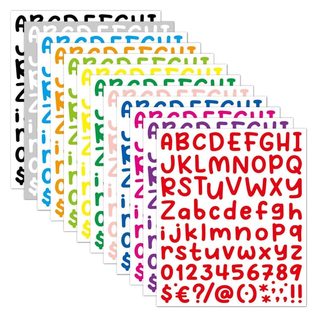 Klistermärken bokstäver och siffror Flerfärgad 12 A4-ark 972 stickers ...