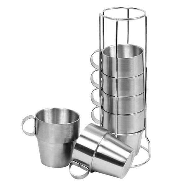 Kopper av rustfritt stål - 6-pack med praktisk koppholder - Elkjøp