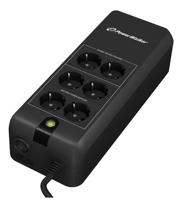 PowerWalker VFD 600 APFC, 6x Schuko uttag, 600VA, 0,50 OPF, svart ...