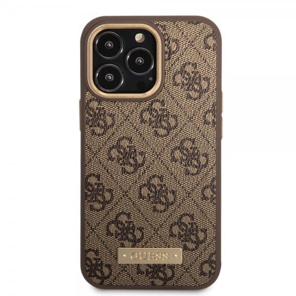 Guess iPhone 14 Pro Deksel Metal Plate Logo MagSafe Brun - Elkjøp