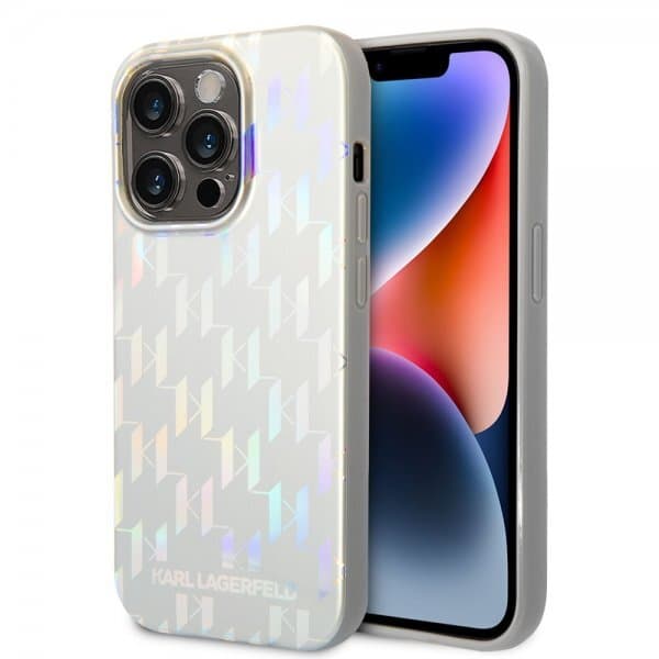 Karl Lagerfeld iPhone 14 Pro Max Cover Monogram Iridescent Sølv ...