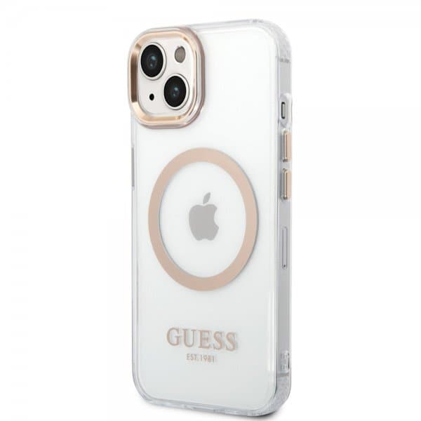 Guess iPhone 14 Plus Skal Transparent MagSafe Guld Transparent ...