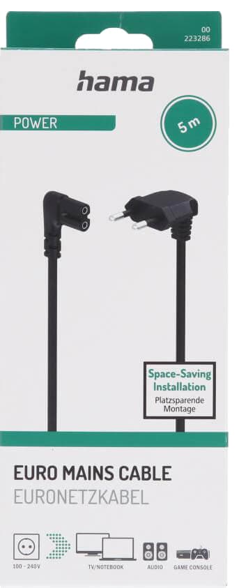 Hama Angled Euro Plug kabel 5 m (sort) - Elkjøp | Elkjøp