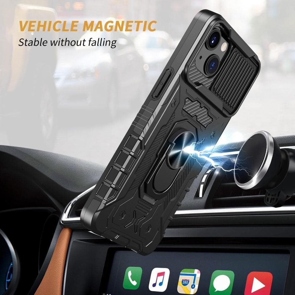 iPhone 14 Plus Hybrid-deksel med fingerring og kameradeksel+herdet ...