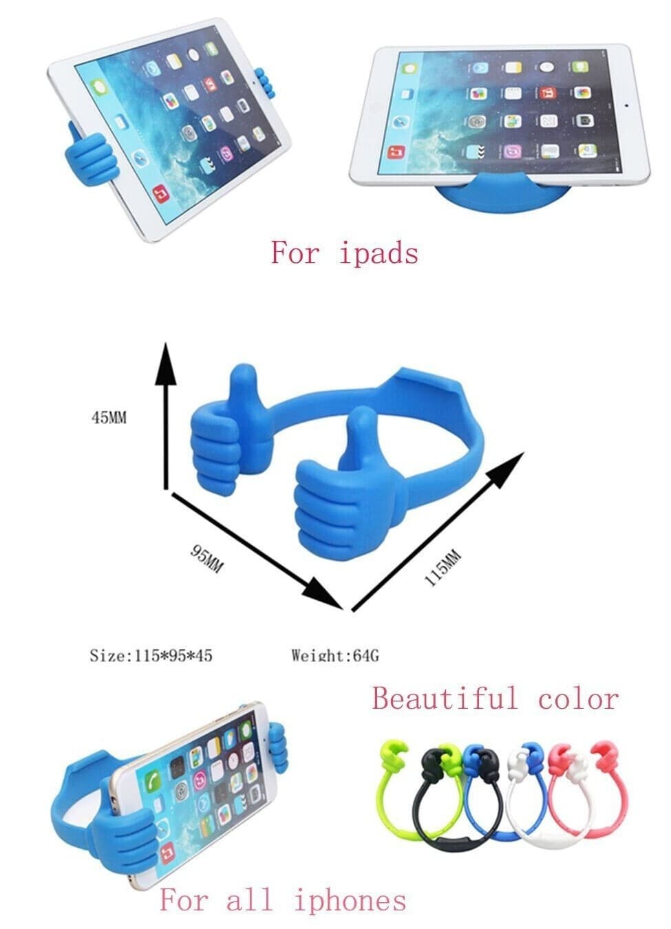 Tommel opp Mobiltelefonholder Nettbrettholder Blå - Elkjøp | Elkjøp