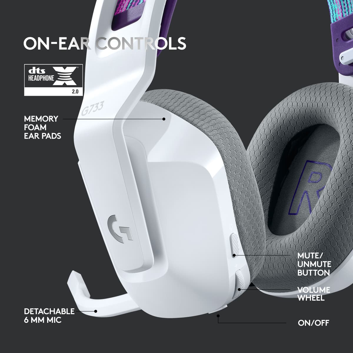 Logitech G733 Wireless Lightspeed RGB gaming headset (hvit) - Elkjøp
