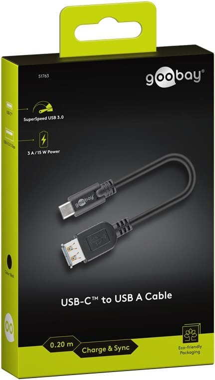 Synkroniser og lad Super Speed USB-C™ til USB A 3.0 forlengelseskabel ...