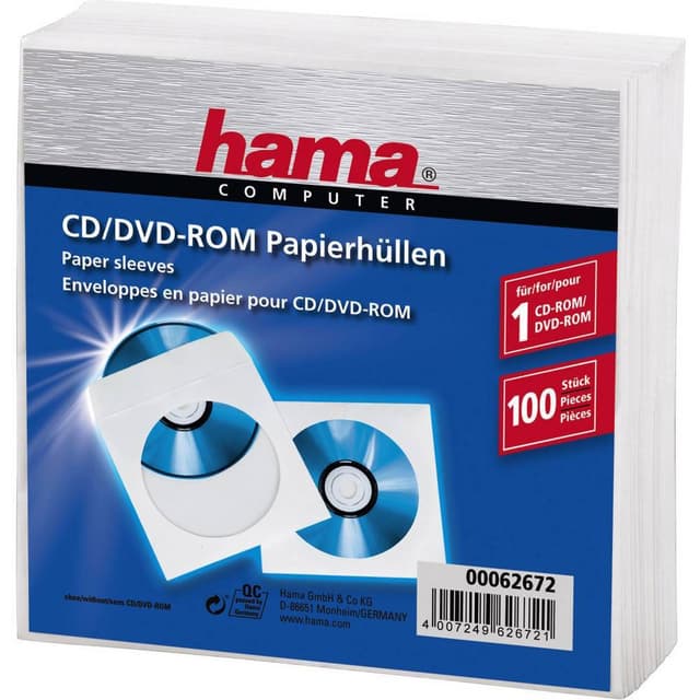 Hama CD-fodral 1 CD/DVD/Blu-Ray Papper Vit 100 st (B x - Elgiganten ...