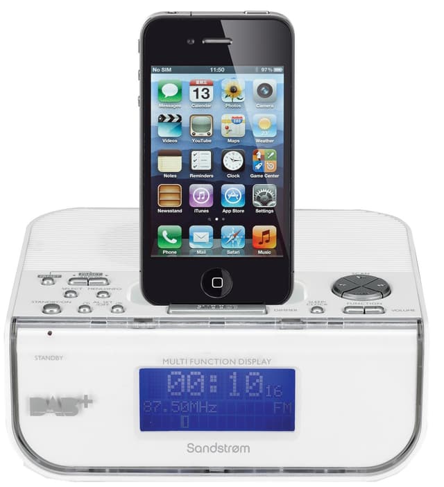 Sandstrøm clock radio med iPod dock S4CRDIW12E | Elgiganten | Elgiganten