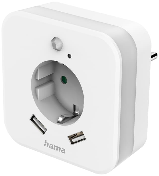Hama strømadapter med nattlys og USB-A-porter (hvit) - Elkjøp