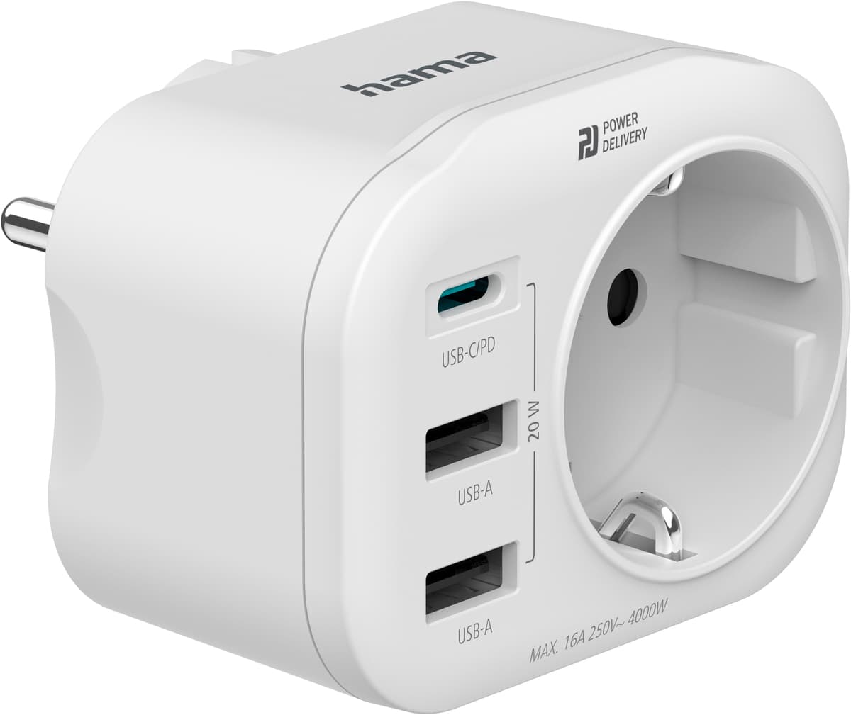 Hama 4-Way strømadapter (hvit) - Elkjøp