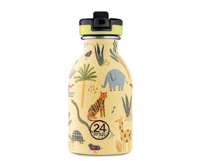 Enkeltvegget drikkeflaske med drikkekork fra 24Bottles, Jungle Friends ...