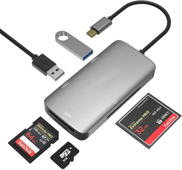 NÖRDIC 1 till 5 USB-C adapter SD/TF och CF kortläsare med 2xUSB3.0 upp ...