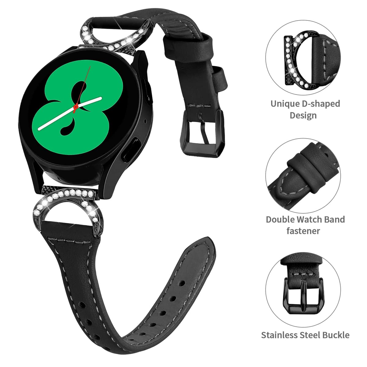 Samsung horn med diamant + T-formet skinnklokkerem Sort Galaxy Watch 4/ ...