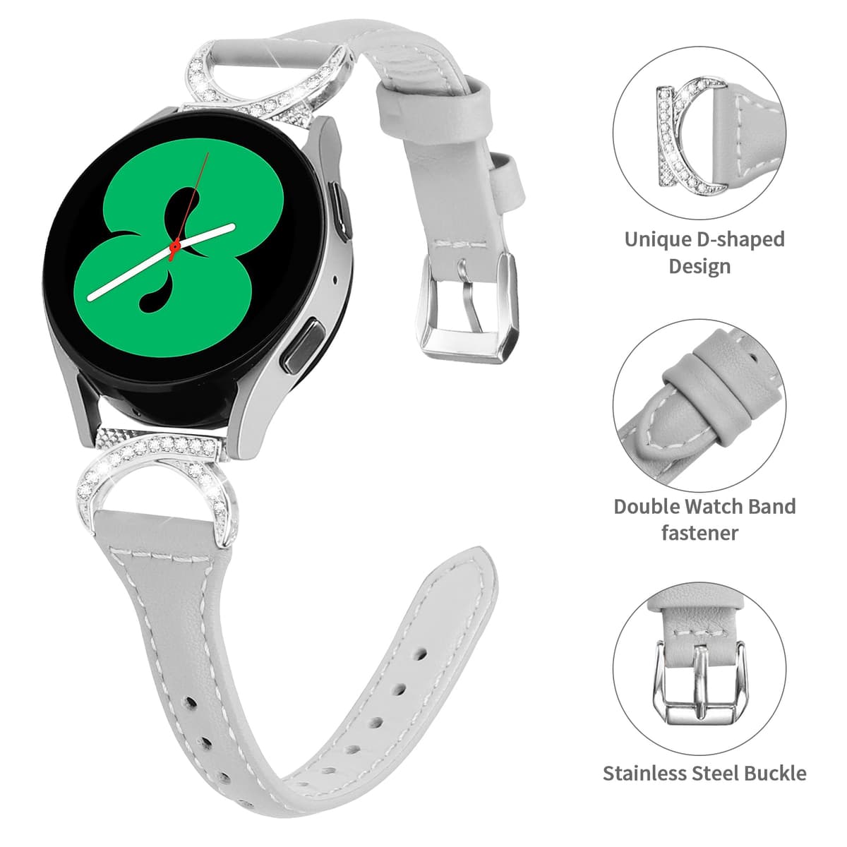 Samsung horn med diamant + T-formet skinnklokkerem Grå Galaxy Watch 4/5 ...