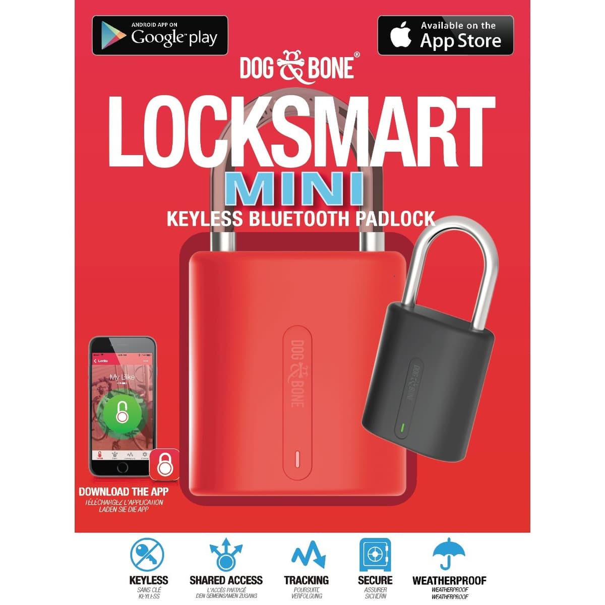 Dog & Bone LockSmart Mini Bluetooth hengelås (rød) - Elkjøp | Elkjøp