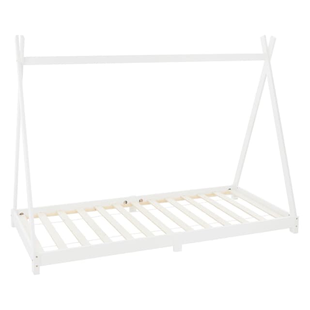 ML Design cot tipi 90 x 200cm med slatt ram, vit, indisk säng gjord av ...