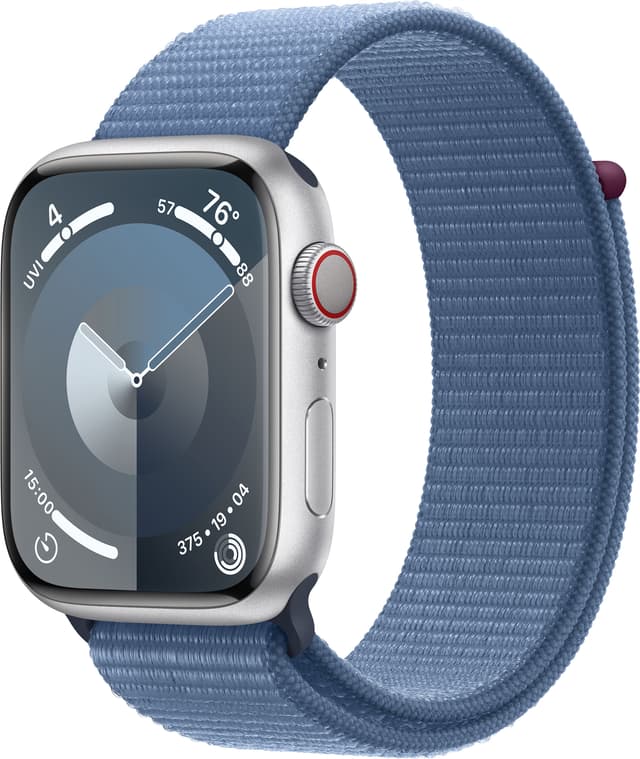 Apple Watch S9 45mm GPS+CEL (Silver Alu/Winter Blue Sport Loop) - Elkjøp
