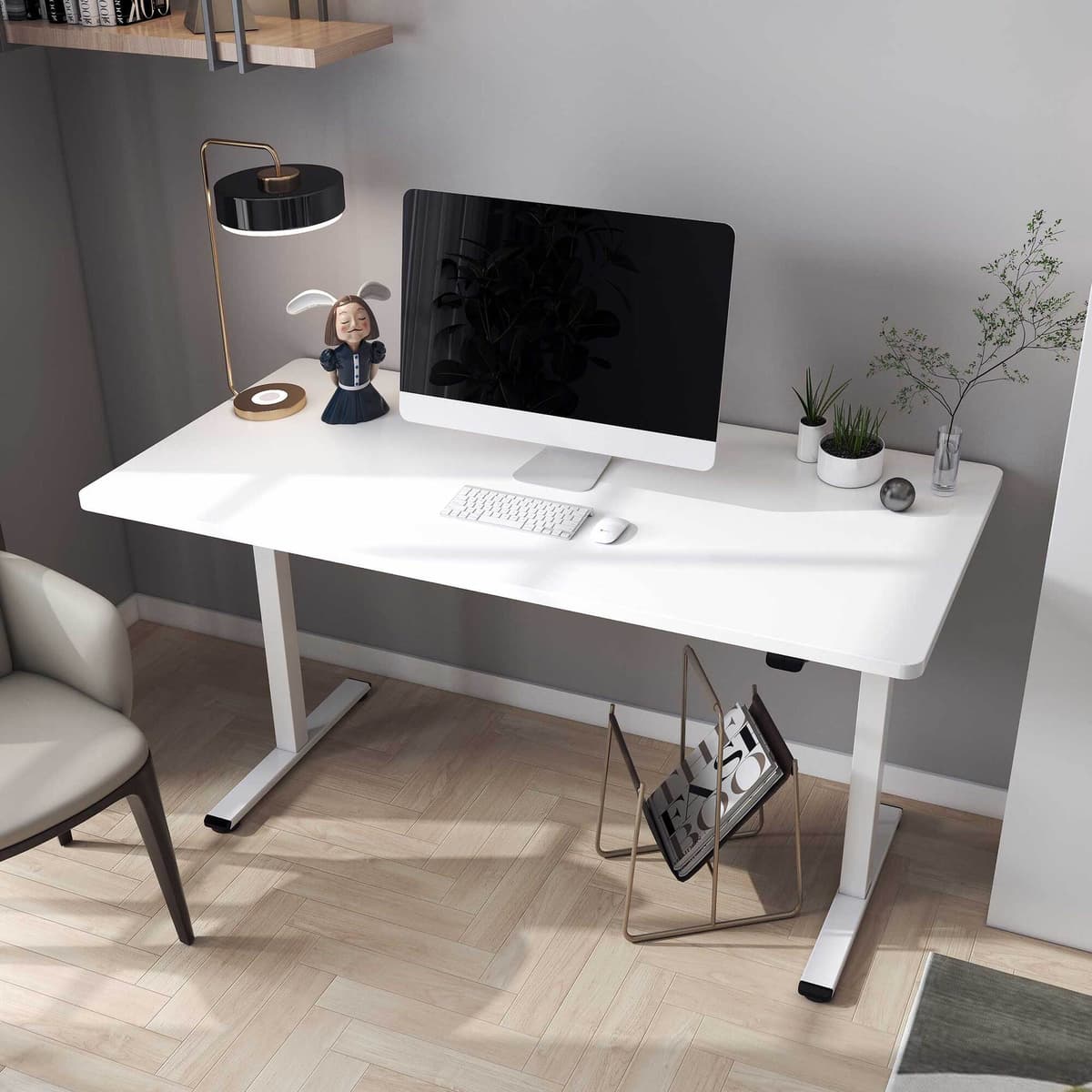 Lykke Elektrisk Hev- og Senk Skrivebord M100, hvit, 140 x 70 cm - Elkjøp