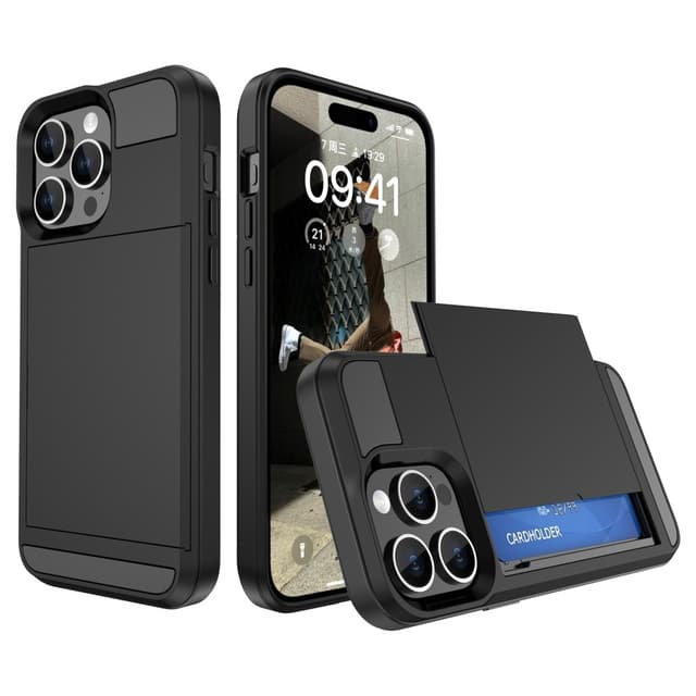 Til iPhone 15 PC+TPU Telefoncover med Skydende Kortholder | Elgiganten | Elgiganten