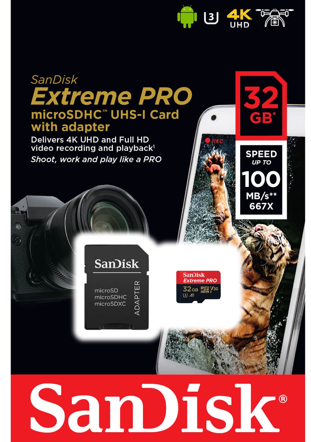 SanDisk Extreme PRO micro SDHC 32 GB minnekort med SD-adapter - Elkjøp ...