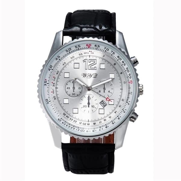 Klocka med svart läderarmband och silvrigt ur - Elgiganten - Elgiganten