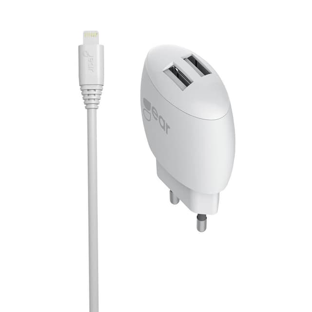 GEAR Laddare 220V 2xUSB 2,4A Vit Lightning Kabel Rund 1m MFI ...