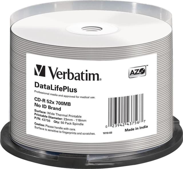 Verbatim CD-R 52x 700MB/80min, 50-pack spindel, Non ID branded, Wide T ...