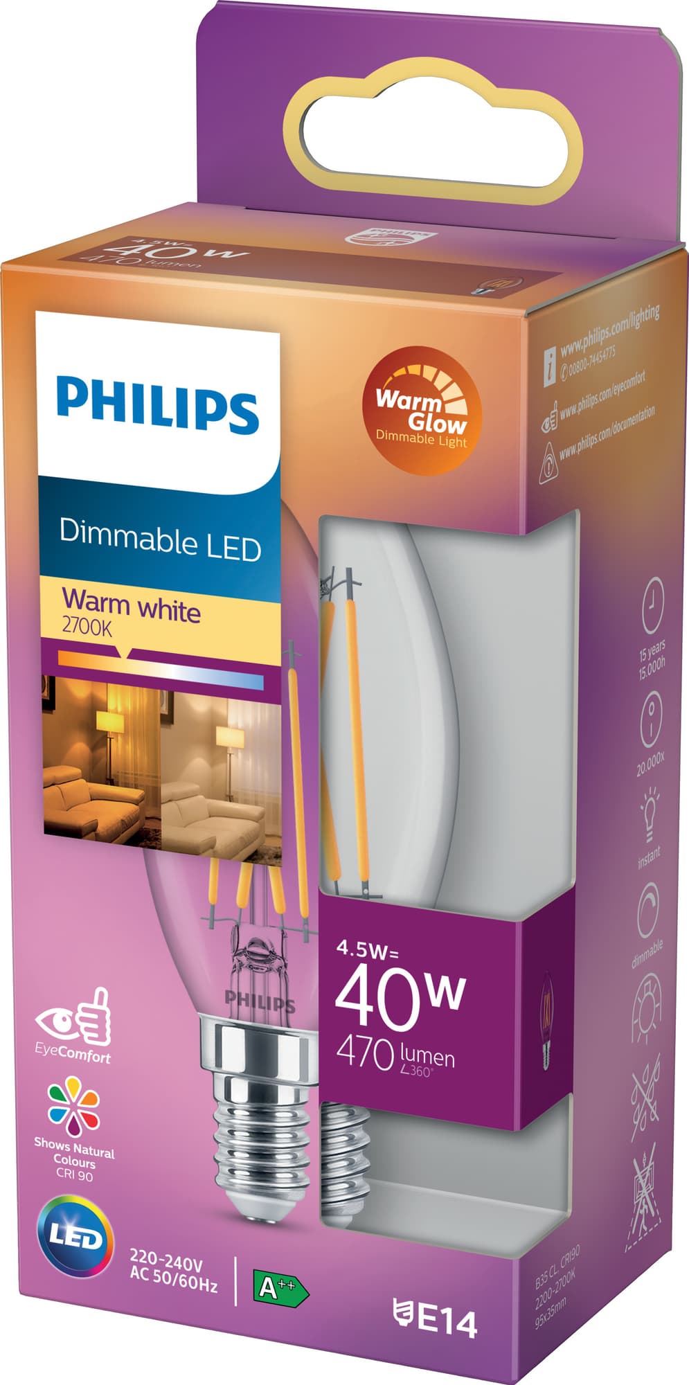 Philips LED-lyspære 4,5W E14 - Elkjøp | Elkjøp