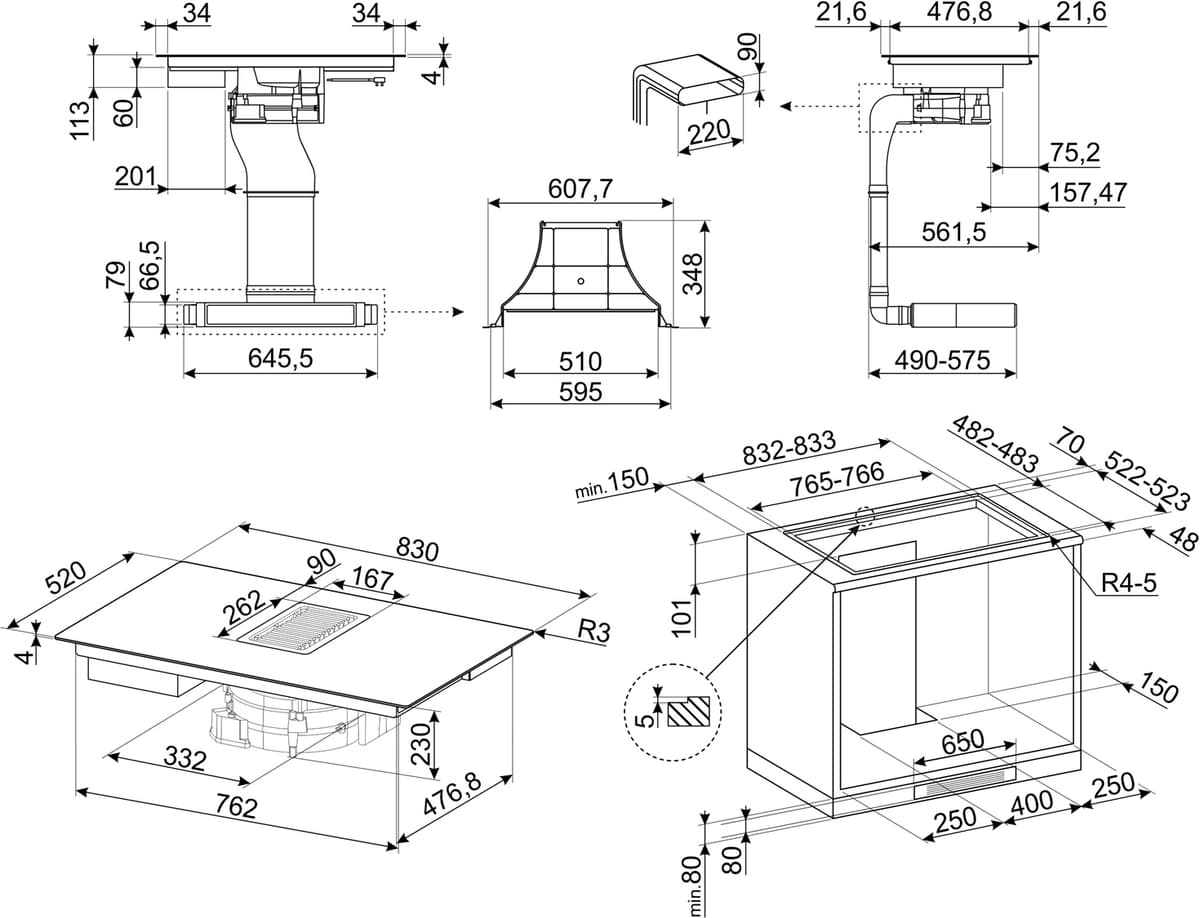 Smeg platetopp med integrert ventilator HOBD482D - Elkjøp | Elkjøp
