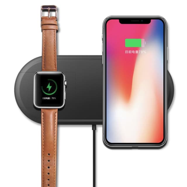 Trådløs lader Qi 2-in-1 for iPhone, Samsung, Apple Watch - Svart - Elkjøp