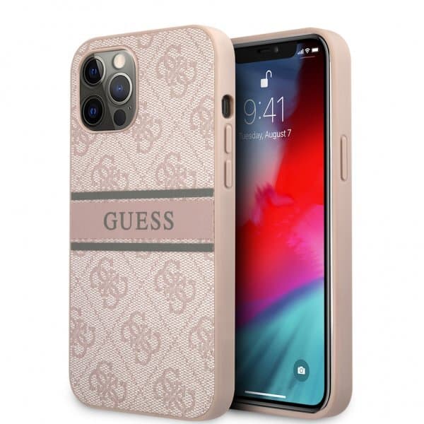 Guess iPhone 12 Pro Max Deksel Printed Stripe Rosa - Elkjøp