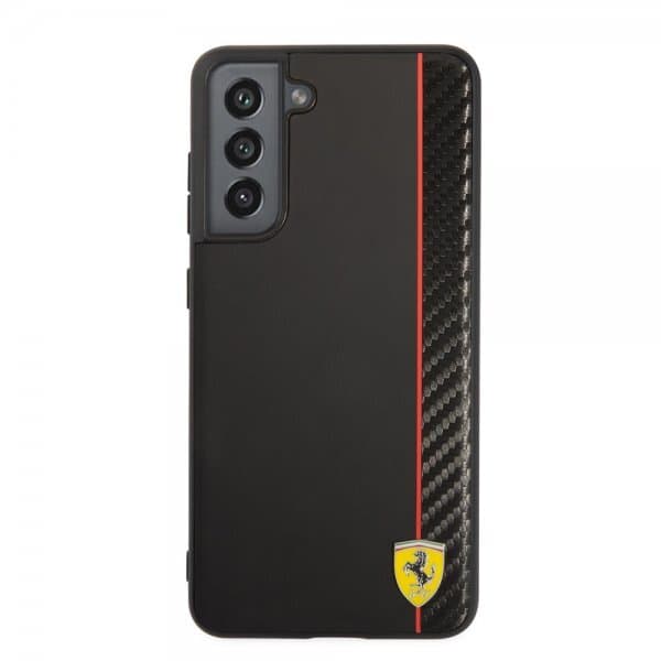 Ferrari Samsung Galaxy S21 FE Skal Vertical Stripe Metal Logo Svart ...