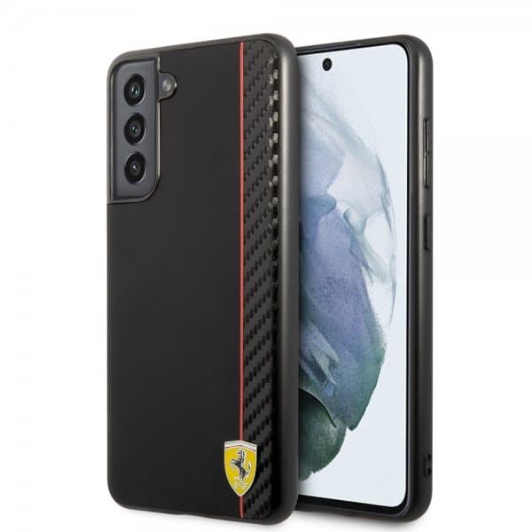 Ferrari Samsung Galaxy S21 FE Cover Vertical Stripe Metal Logo Sort ...
