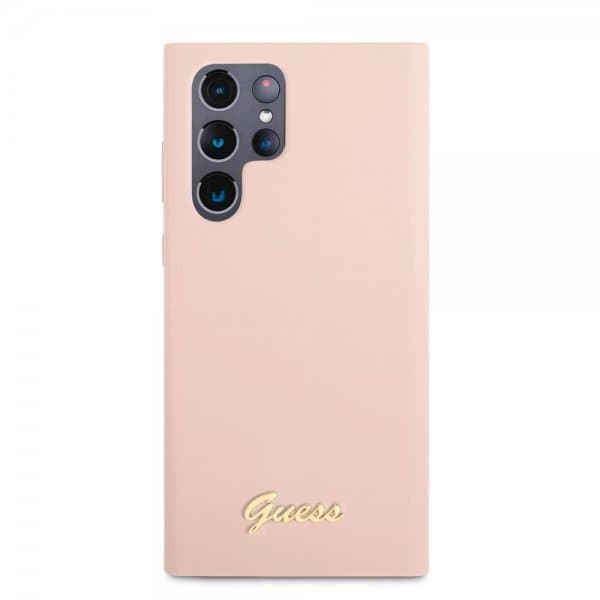 Guess Samsung Galaxy S22 Ultra Deksel Script Metal Logo Pale Pink - Elkjøp