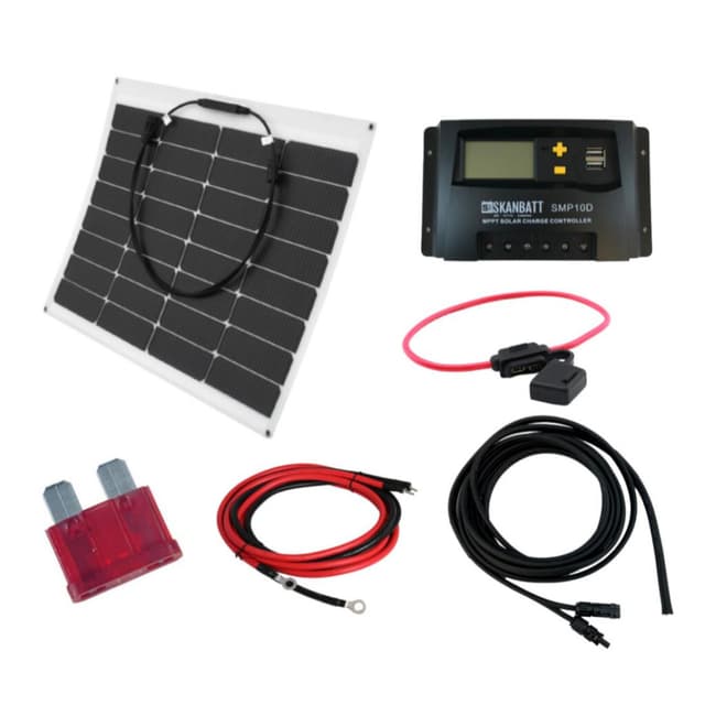 SKANBATT Solcellepakke Liten 12V Båt Fleksibel 55W m/10A PWM Regulator ...