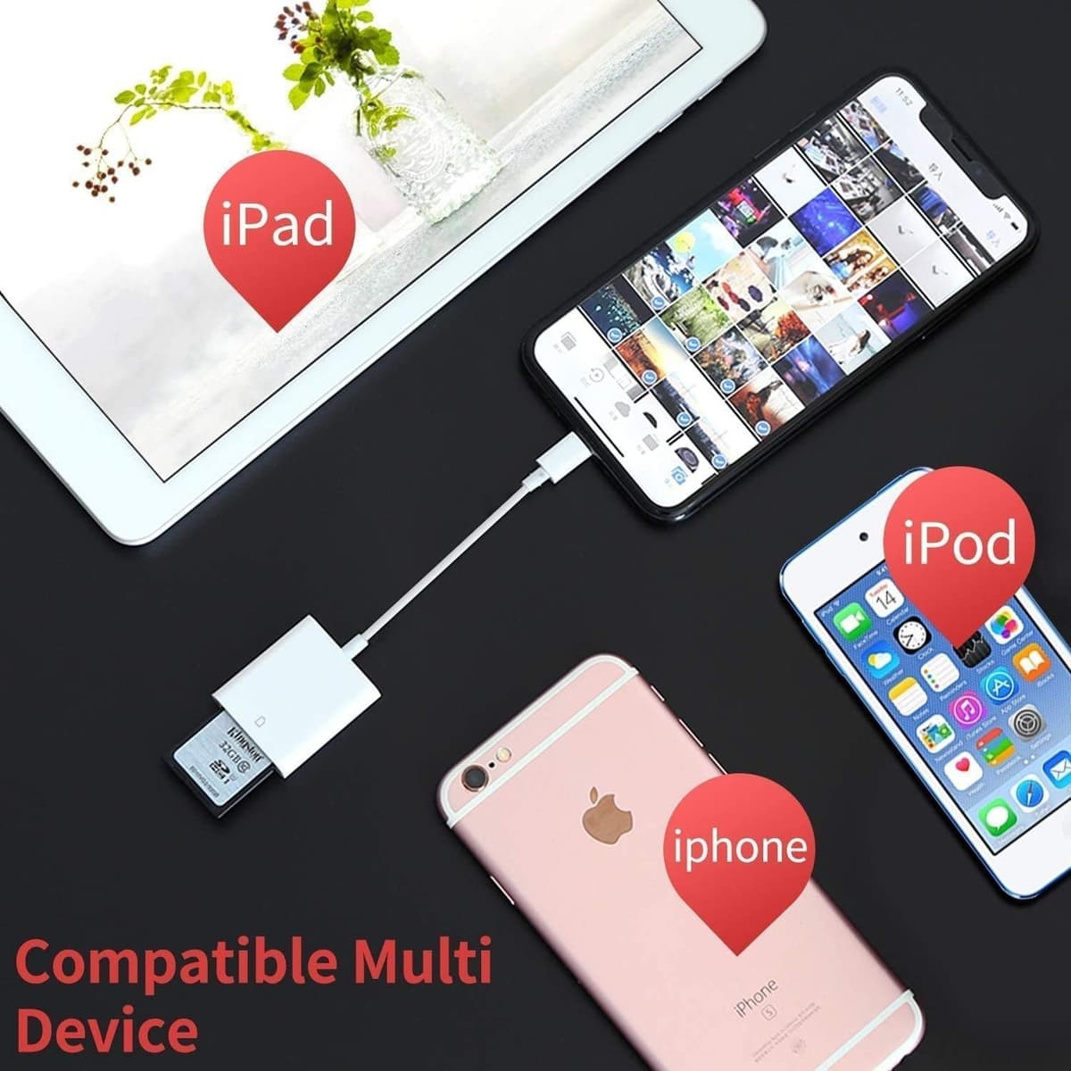 NÖRDIC Lightning Card Reader SD UHS-I Metal - Gigantti verkkokauppa