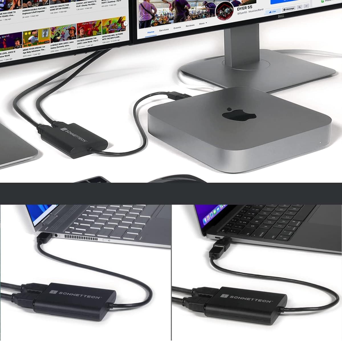 Sonnet USB-A og USB-C Dual 4K HDMI 2.0 Displaylink Adapter for bærbare ...