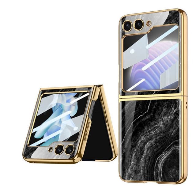 Marble Glass Case Samsung Galaxy Z Flip 5 - Abstract Black - Elkjøp