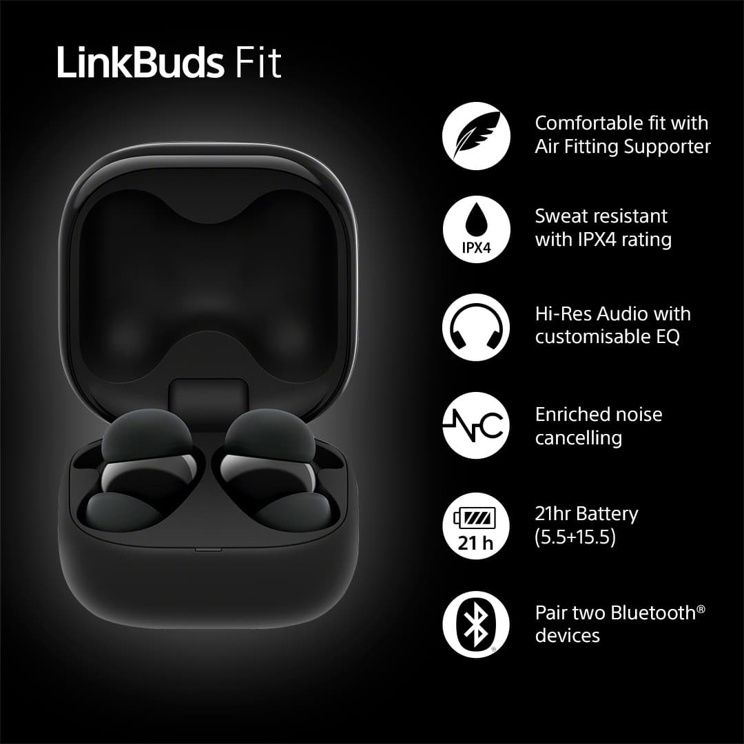 Sony LinkBuds Fit helt trådløse in-ear hodetelefoner (sort) - Elkjøp