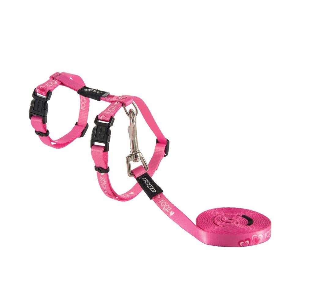 Kattesele med bånd kiddycat rosa hjerter 24-40cm/1,8m, Rogz - Elkjøp
