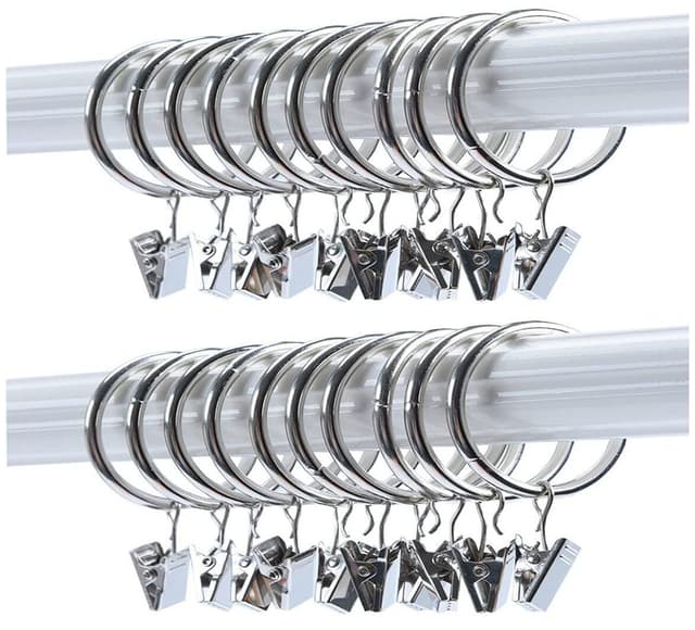 Gardinringe med klemmer i metal 38 mm sølv 20-pak | Elgiganten | Elgiganten