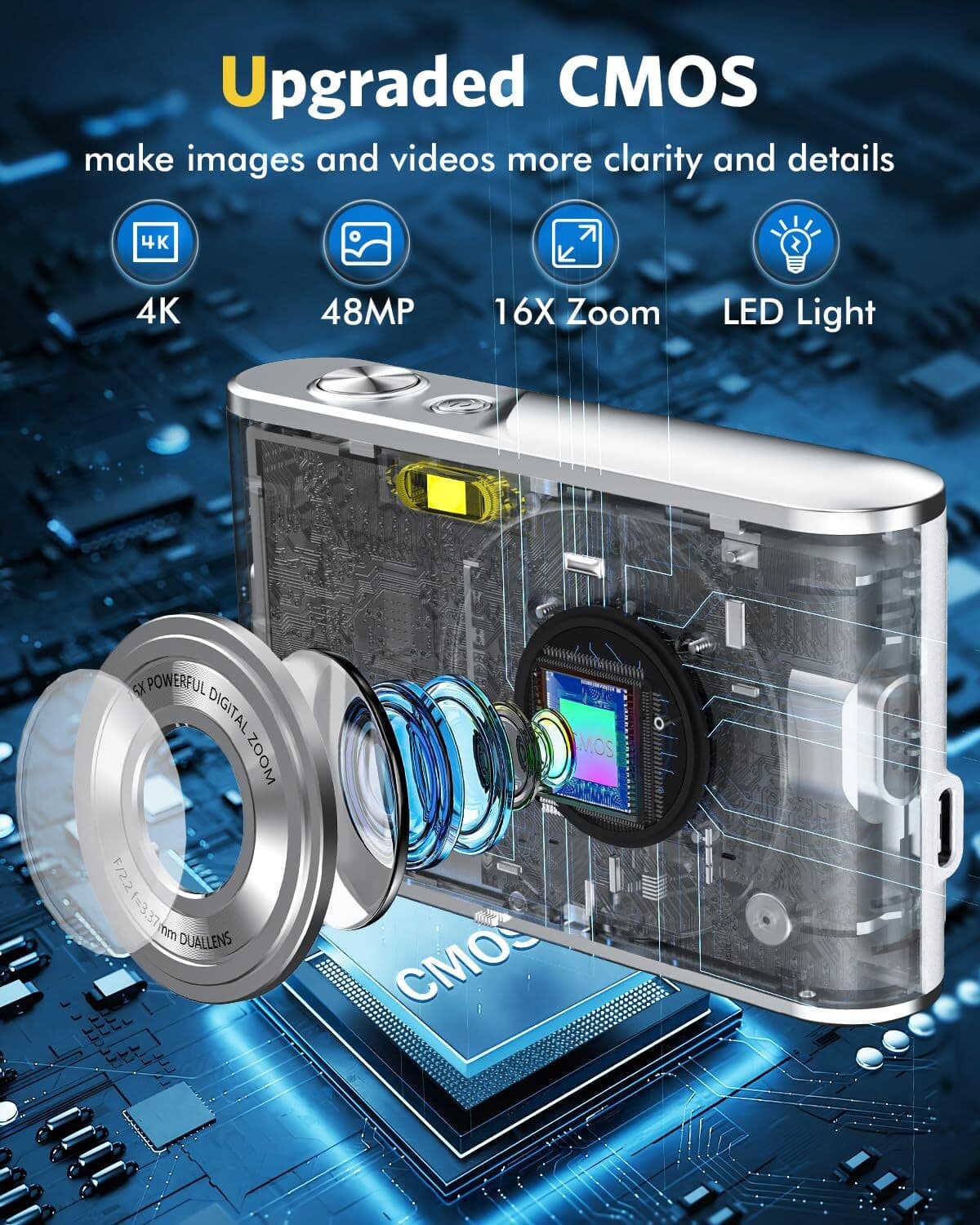 Digitalkamera 4K 48MP 16 x zoom webkamera med 32 GB TF-kort Sort - Elkjøp