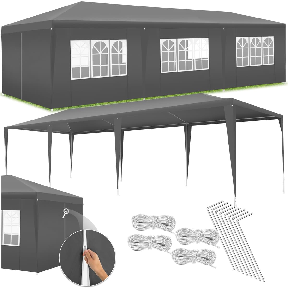 tectake Havepavillon Elasa 9x3m med 8 sider 900 x 300 x 250 cm Grå ...