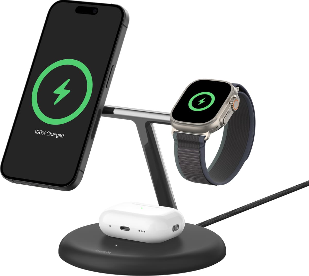 Belkin BoostCharge Pro 3-i-1 Qi2 trådlöst laddningsställ (svart ...