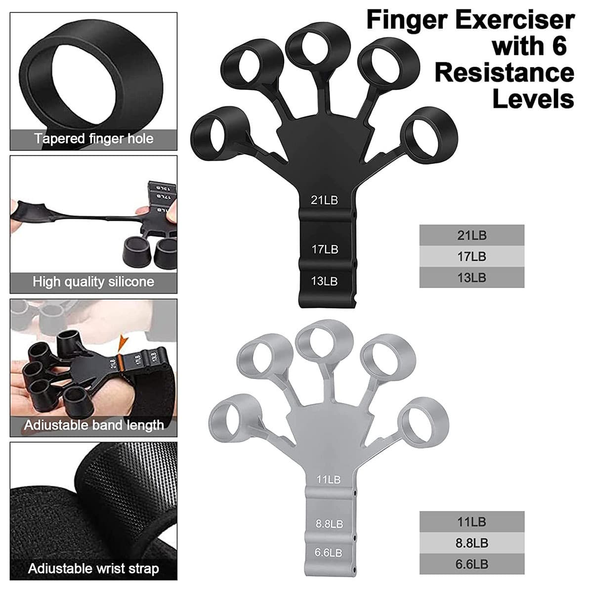 Fingertrener med 6 forskjellige motstander 2-pakning Flerfarget 1 L ...