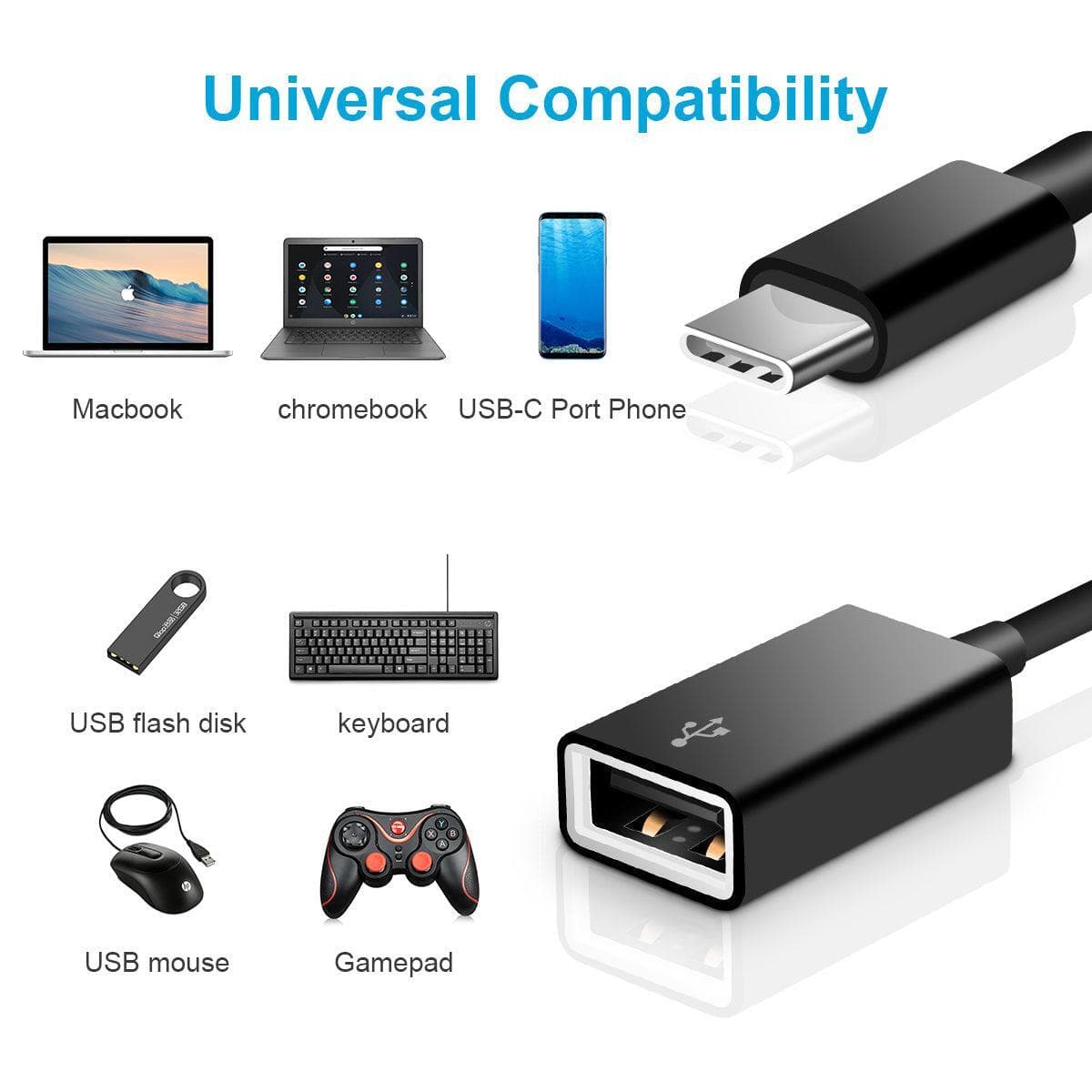 NÖRDIC USB-A OTG til USBC 3.1 Gene 1 Adapter Aluminium 50cm Svart USB-C ...